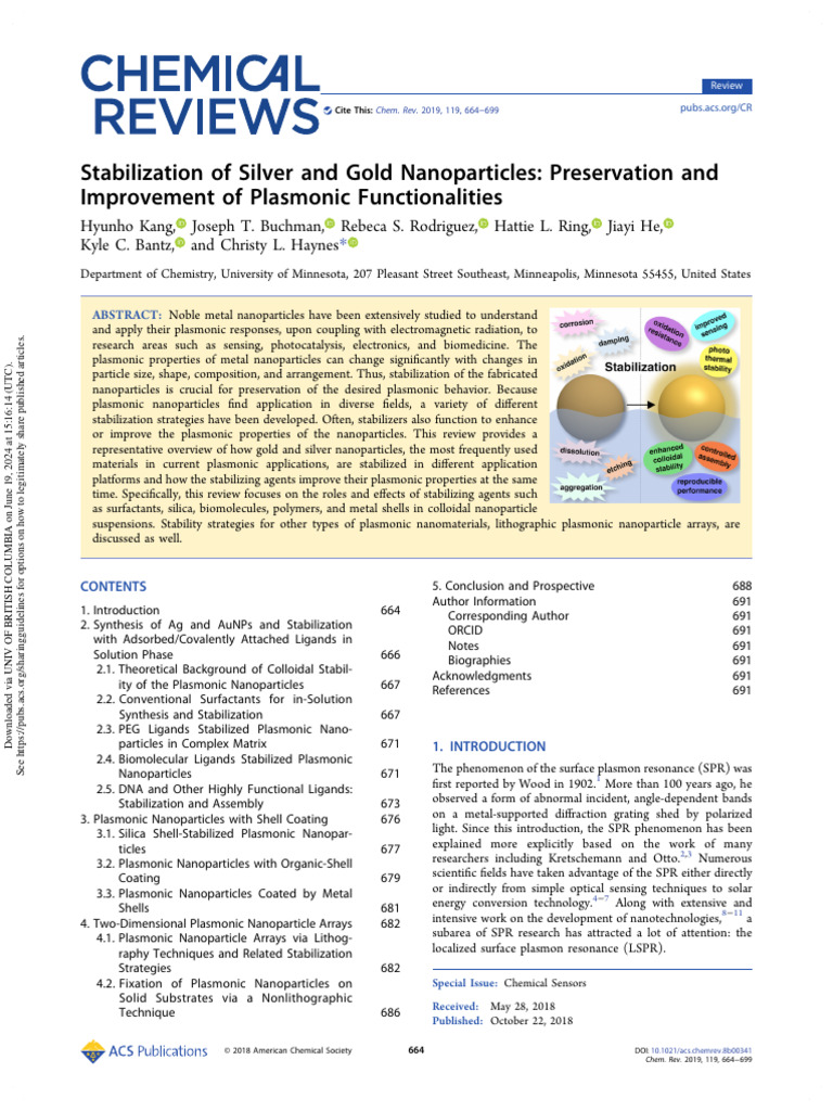 Kang Et Al 2018 Stabilization of Silver and Gold Nanoparticles ...