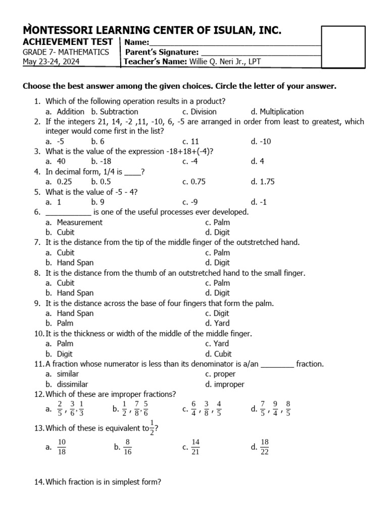 Math Grade 7 | PDF | Set (Mathematics) | Mean