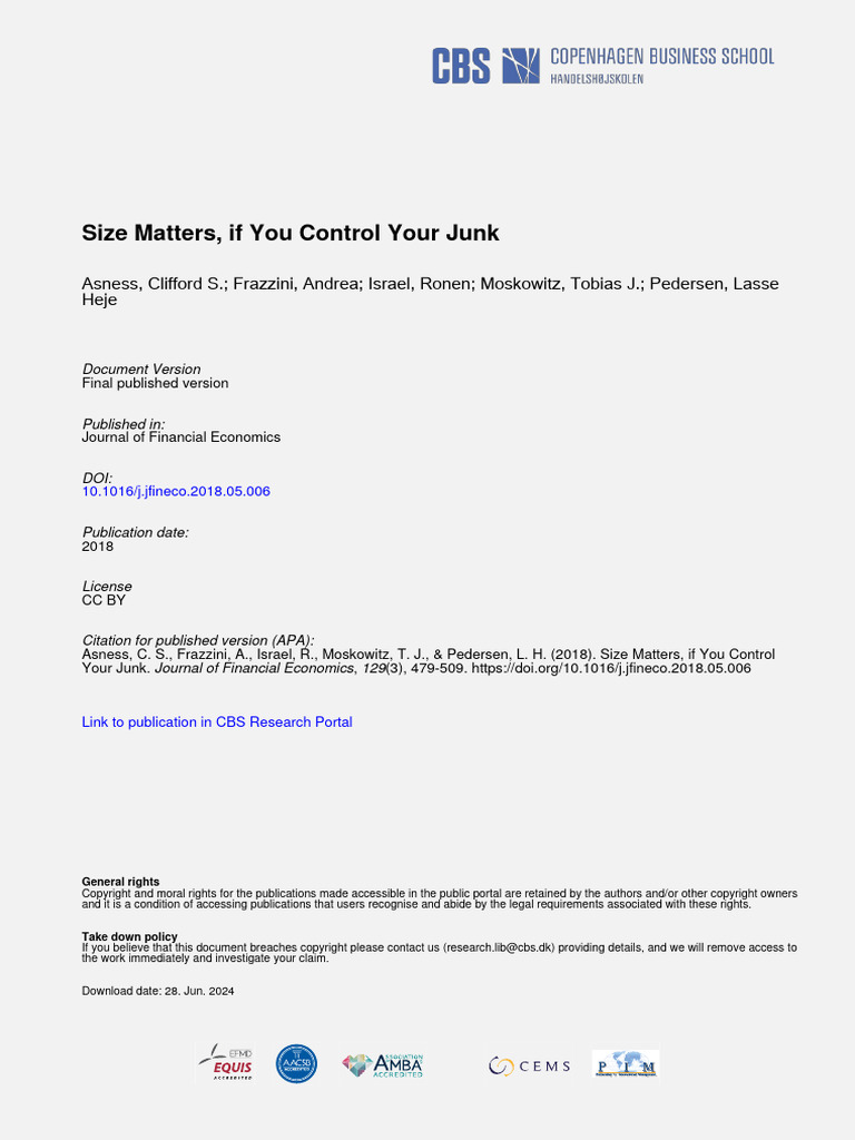 Lasse Heje Pedersen Et Al Size Matters If You Control Your Junk ...
