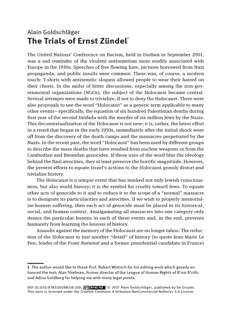 Holocaust Denial and Zündel Trials Analysis | PDF | The Holocaust ...