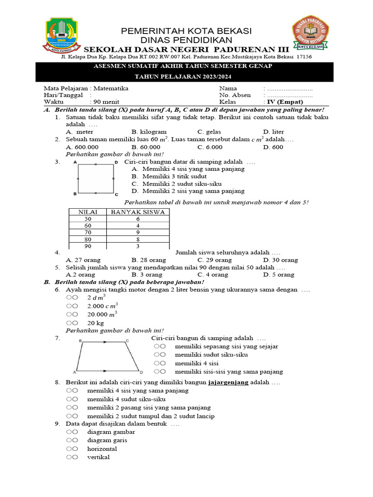 Asat MTK Kelas 4 | PDF