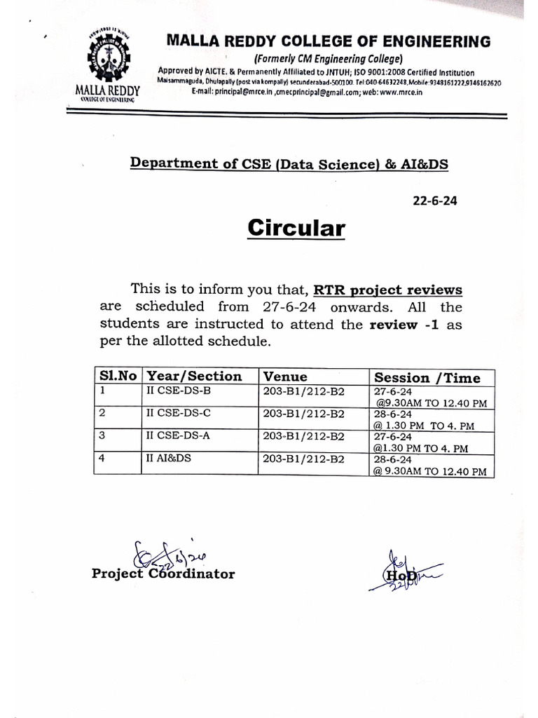 Rtr Project Reviews Schedule | PDF