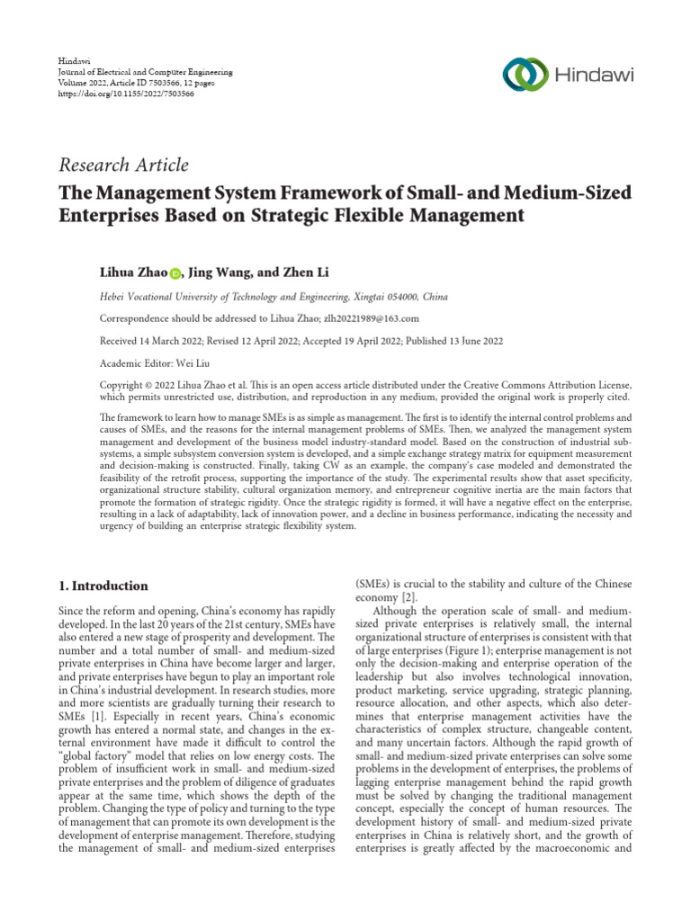 The Management System Framework of Small - and Medium-Sized Enterprises Based On Strategic ...