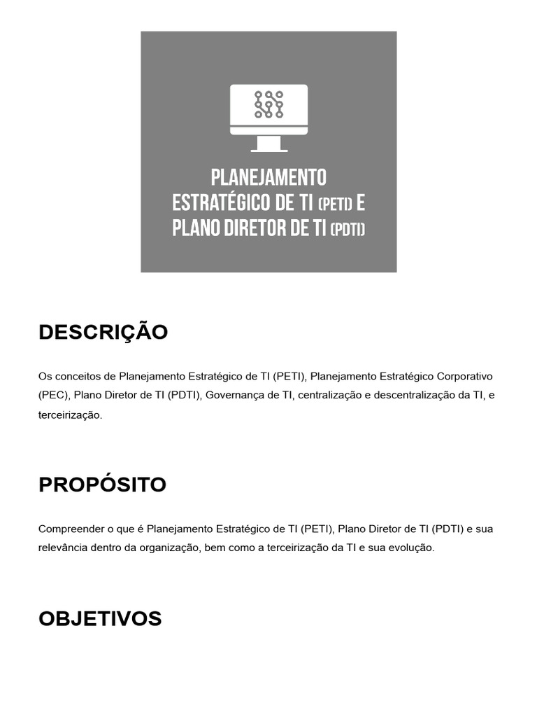 Tema 6 - Planejamento Estratégico de TI (PETI) e Plano Diretor de TI (PDTI) | Download grátis ...