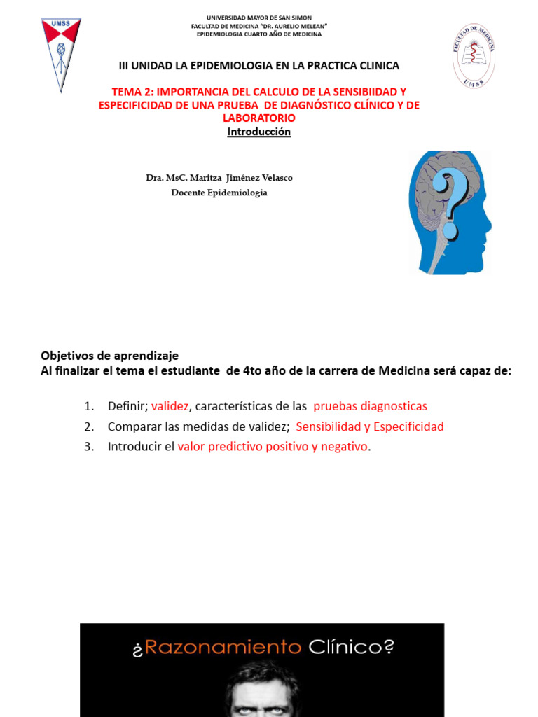 La Validez de Una Prueba Diagn-Stica Sensibildad Especificidad VP | PDF ...