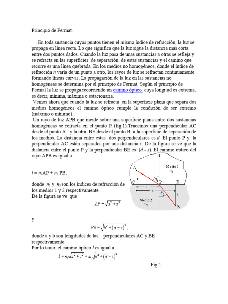 Principio de Fermat | PDF | Refracción | Ligero