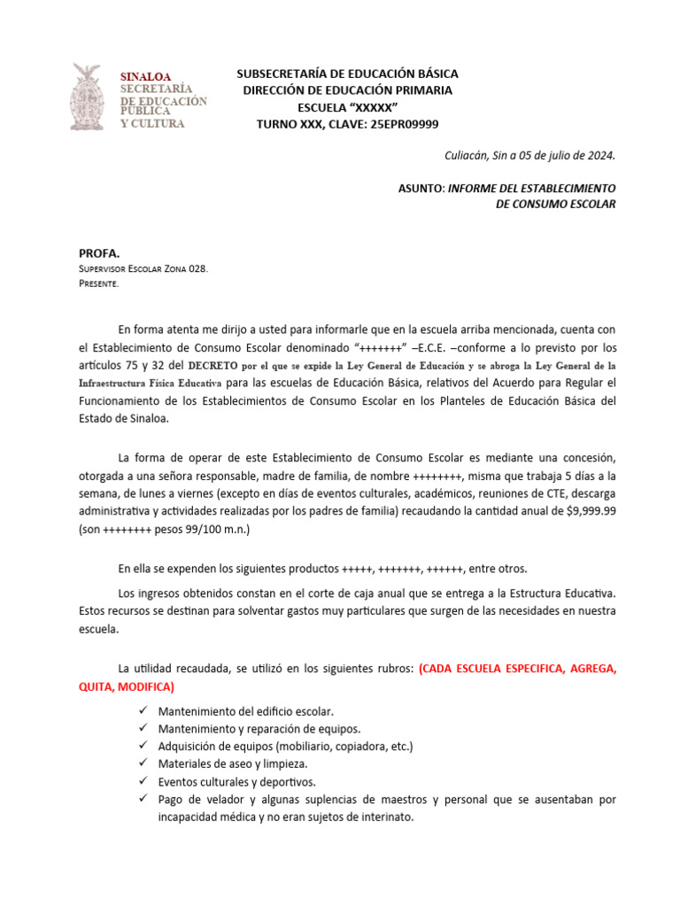 Formato INFORME de UCE | Descargar gratis PDF | Educación primaria