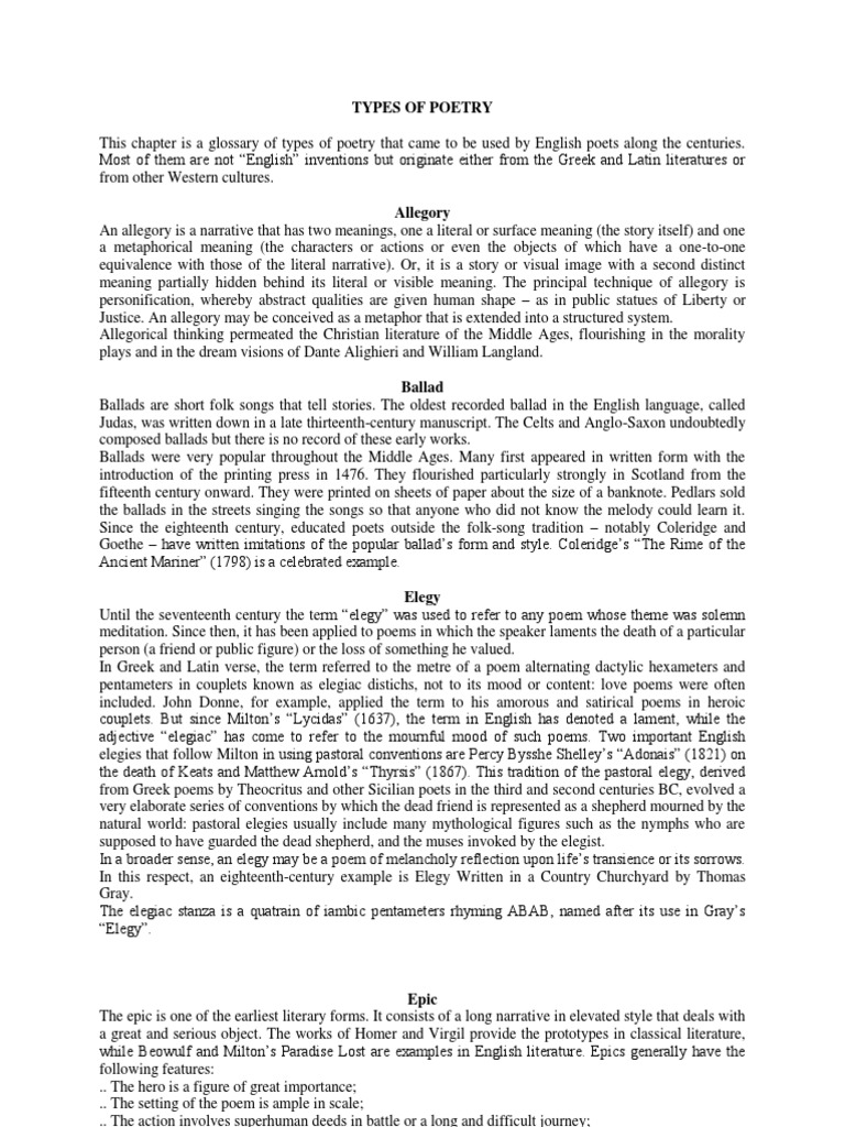 TYPES OF POETRY GENRES | PDF | Poetry