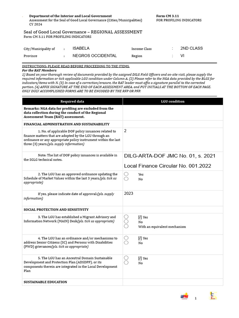 11 - Form CM FOR PROFILING INDICATORS - Final Version | PDF | Computers