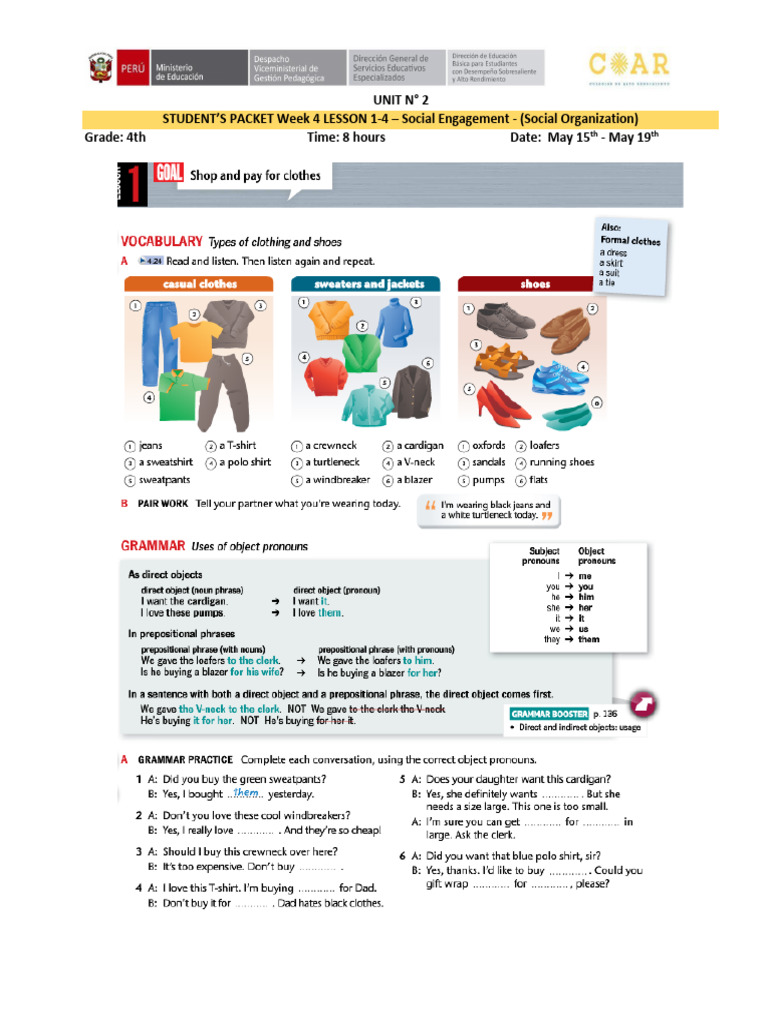 Top Notch 1 Unit 2 Week 4 Student's Packet | PDF