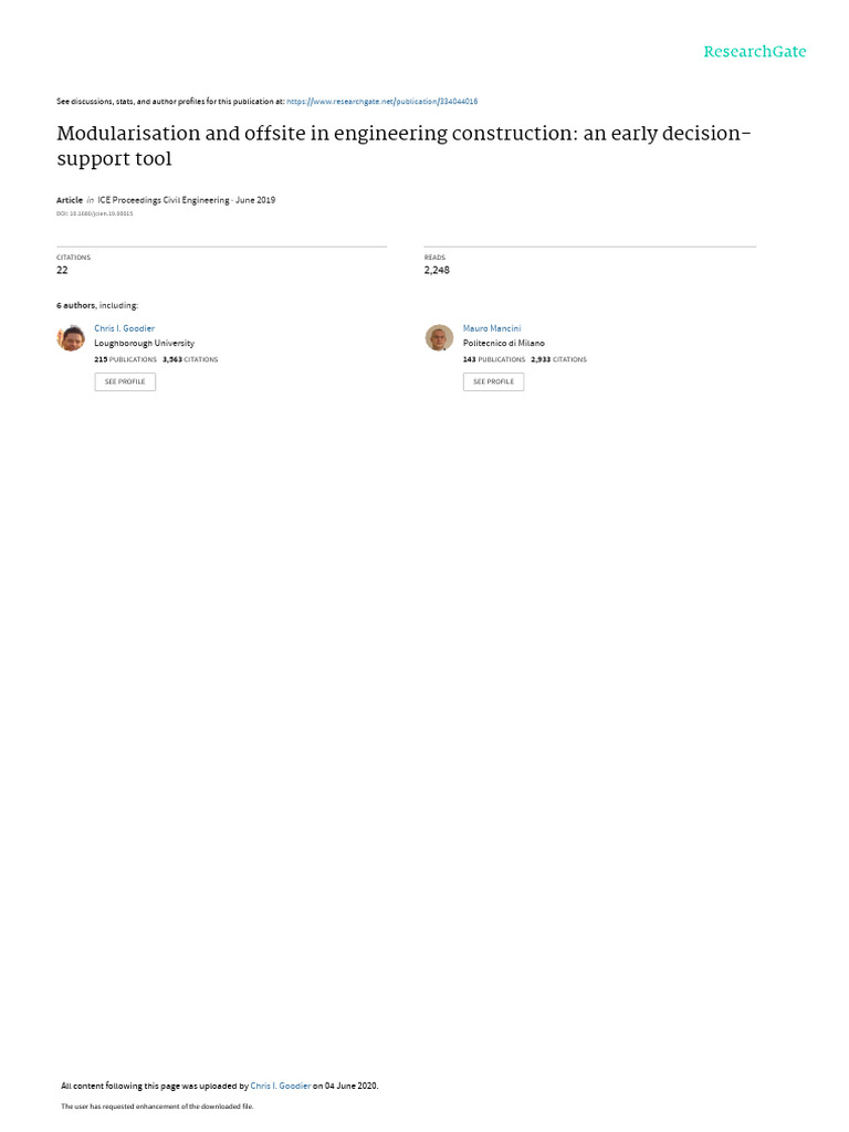 Modularisation and Offsite in Engineering Construction: An Early Decision-Support Tool | PDF ...