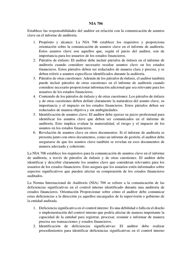 Resumen Nia 706 | PDF | Auditoría | Estado financiero