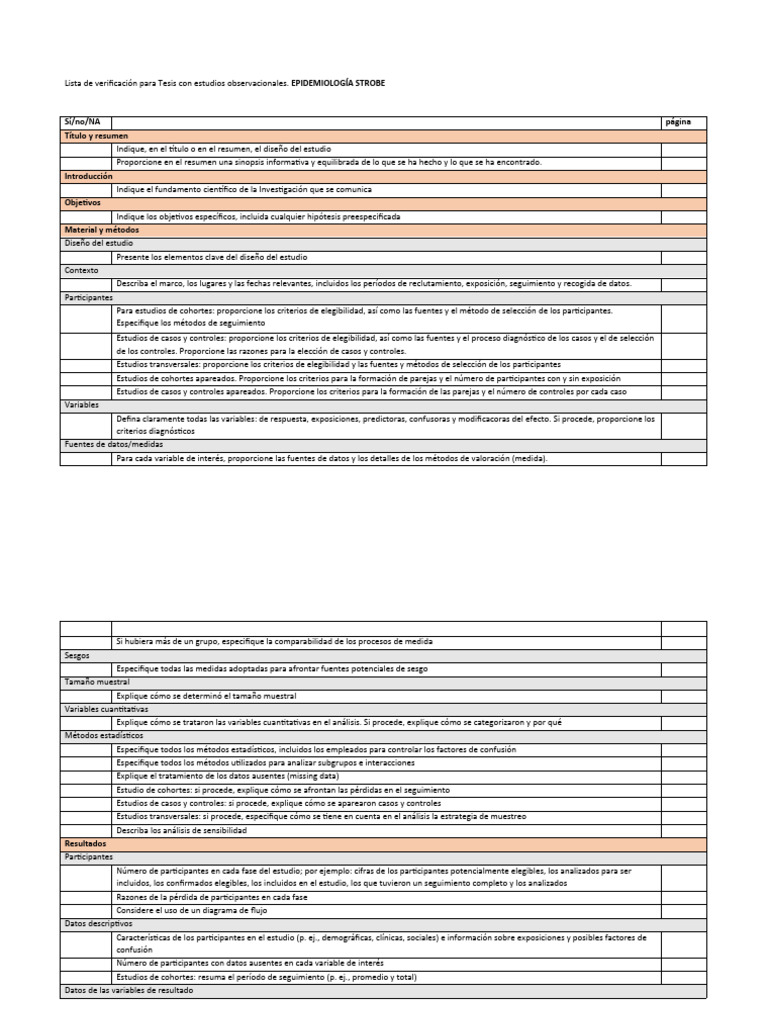 Checklist STROBE Epidemioloxia Esp | PDF | Muestreo (Estadísticas) | Estadísticas