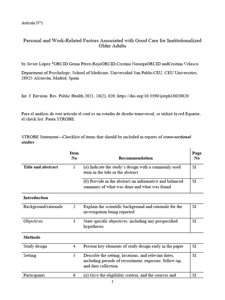 STROBE Checklist Cross-Sectional | PDF | Confounding | Statistics