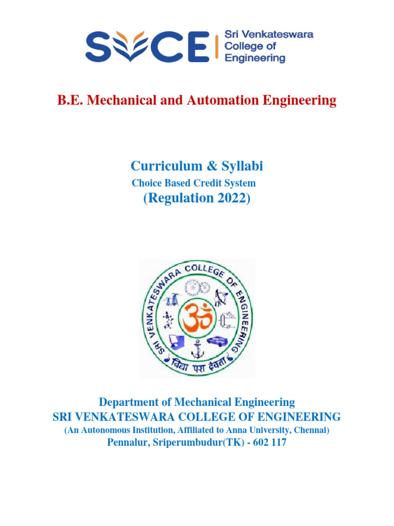 B.E. Mechanical and Automation Engineering Draft Curriculum and ...