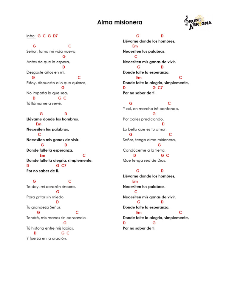 Acordes y letra de "Alma Misionera" | PDF