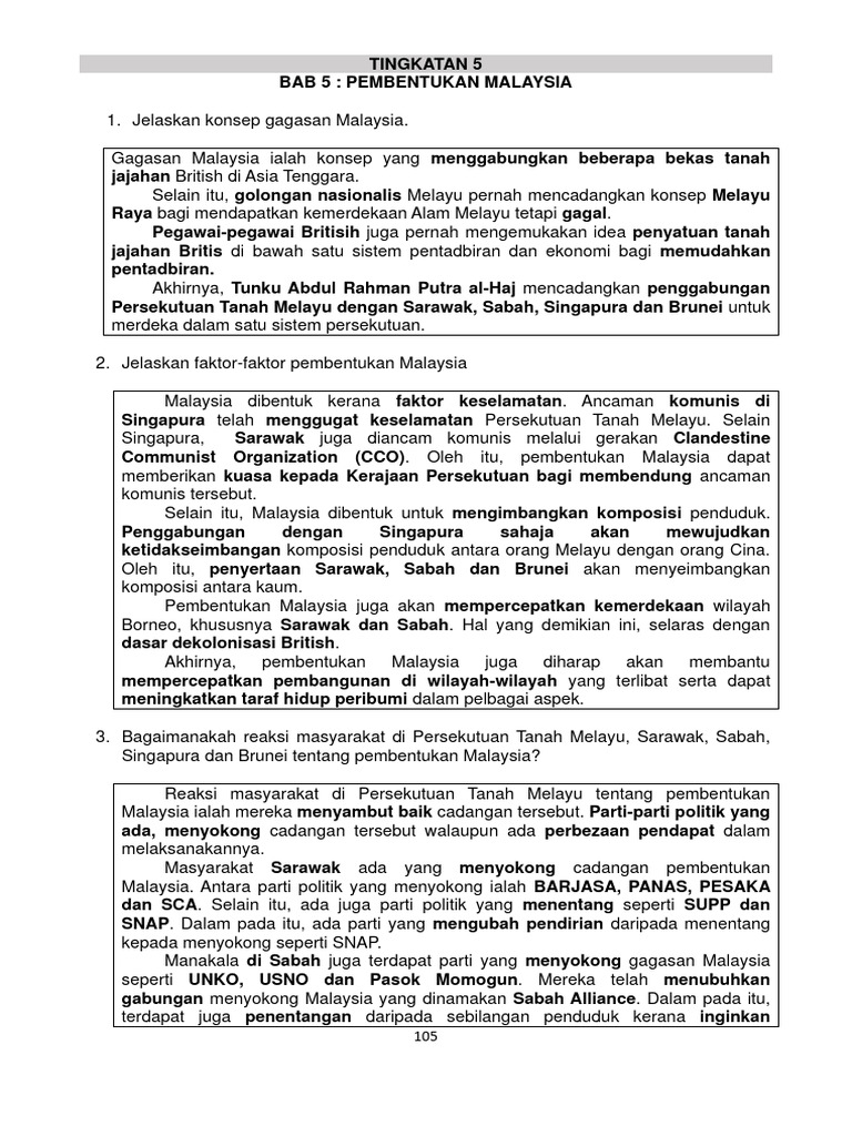 (Soalan + Jawapan) Bab 5 Sejarah Tingkatan 5 (SPM) (Mel) | PDF