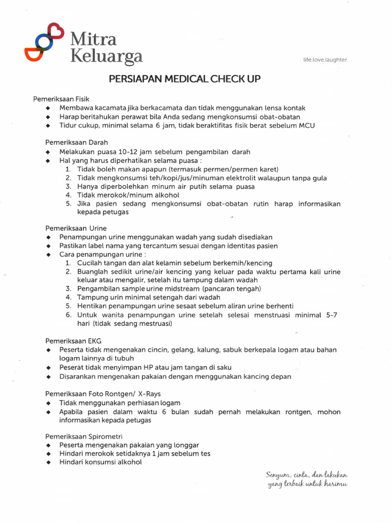 PERSIAPAN MEDICAL CHECK Up | PDF