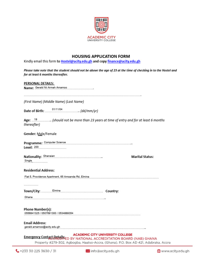 Academic City Housing Application Form | PDF | Kitchen Stove | Home ...