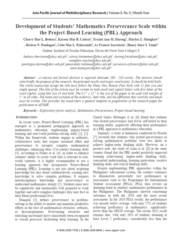 Math Perseverance in PBL | PDF | Quantitative Research | Psychological ...
