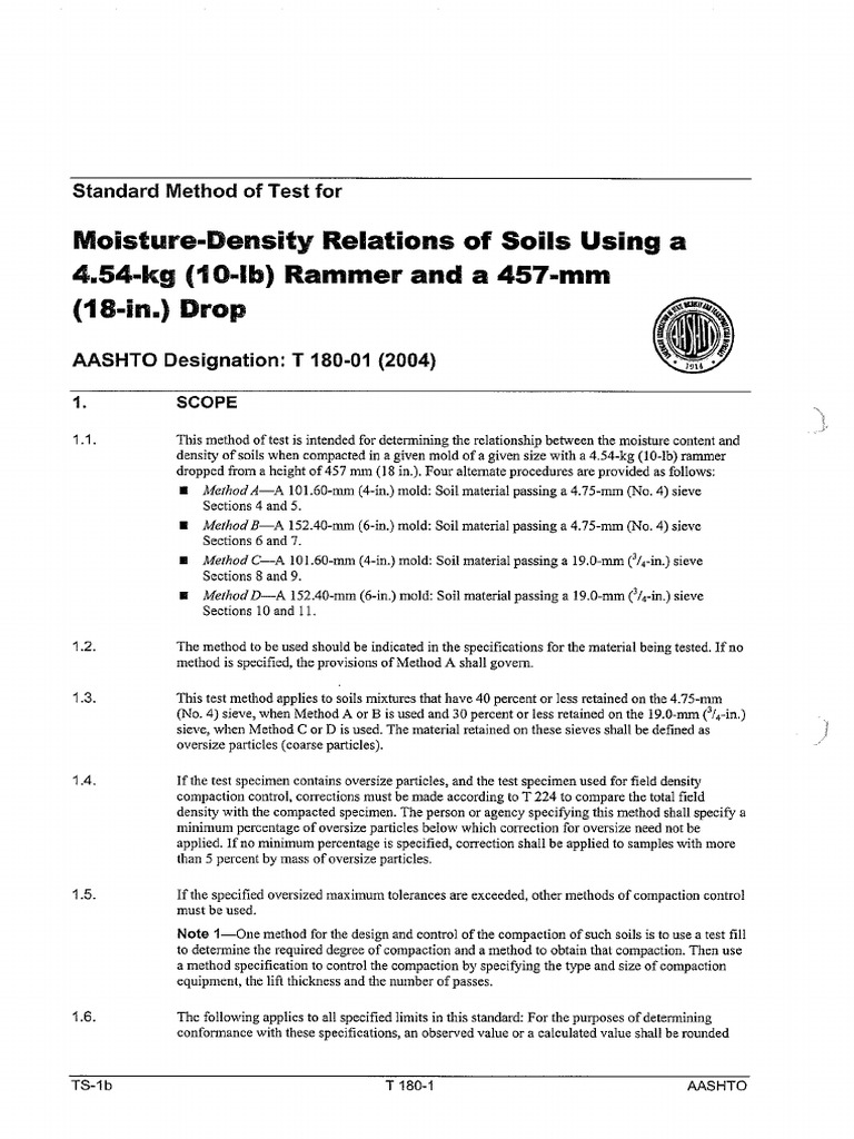 Back-Fill Compaction AASHTO T 180 | PDF