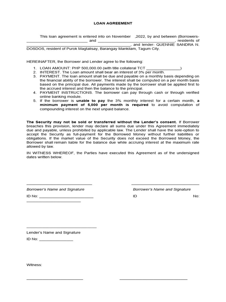 Loan Agreement Sample | PDF