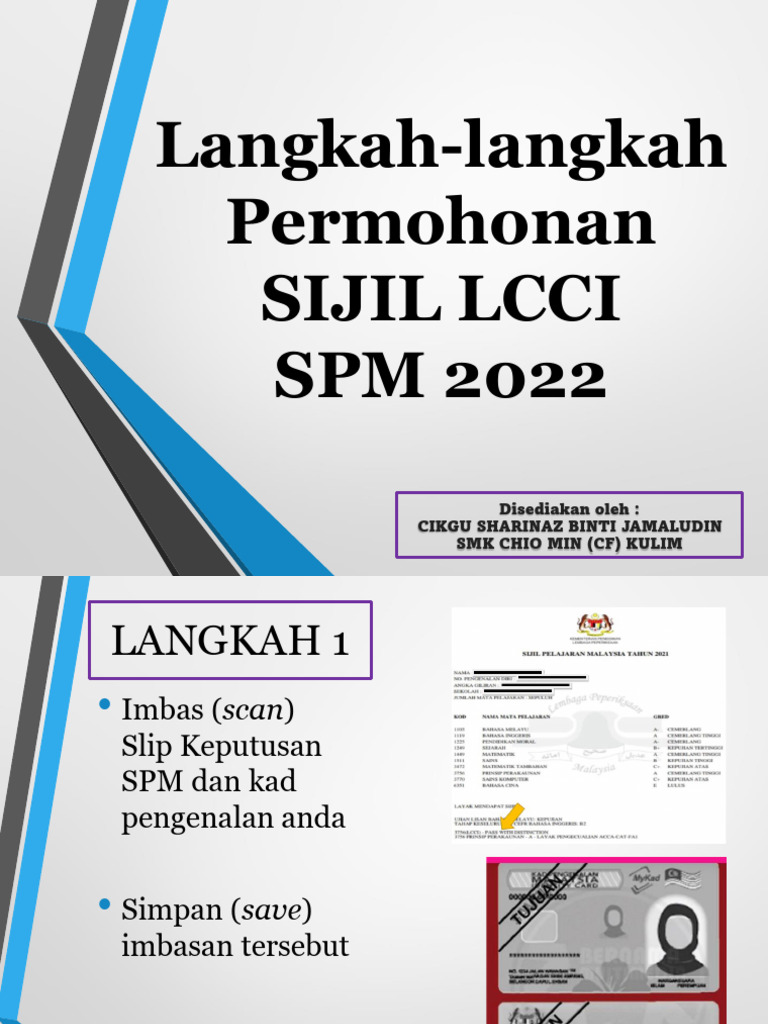 Langkah-Langkah Permohonan Sijil Lcci SPM 2022 | PDF