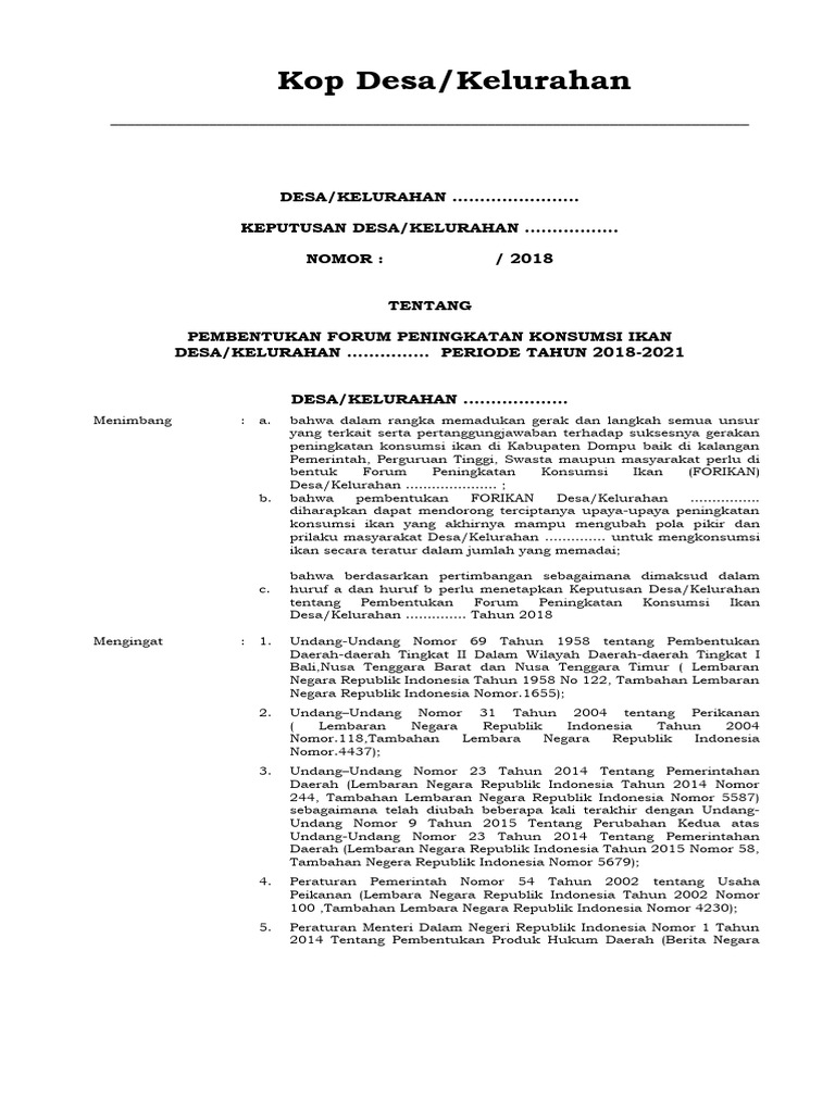 SK FORIKAN Tingkat Desa | PDF