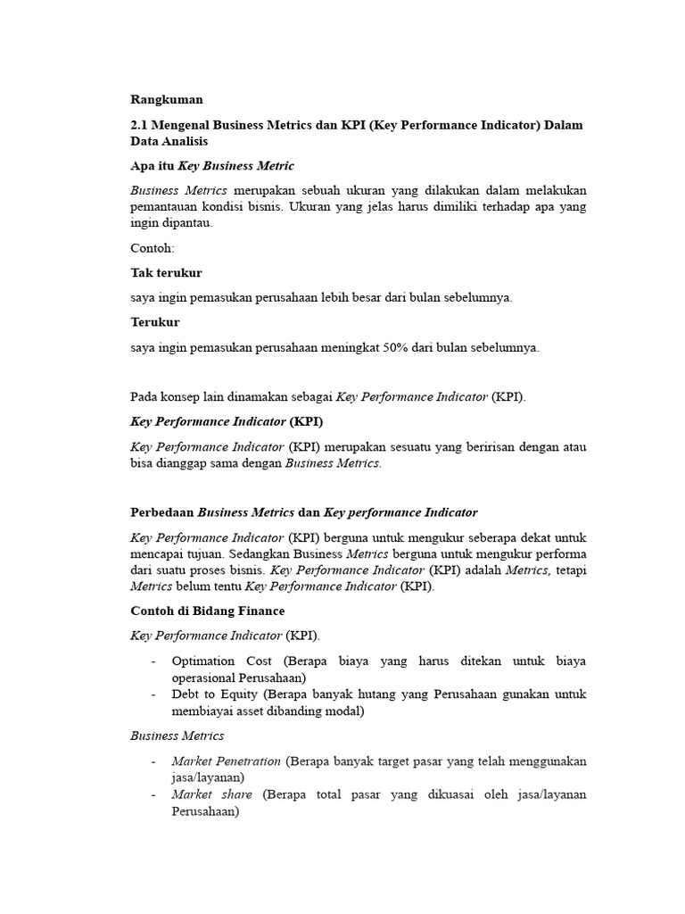 Muhammad Nur Syamil Azam - Tugas Modul 2 - Key Business Metrics-Rev | PDF