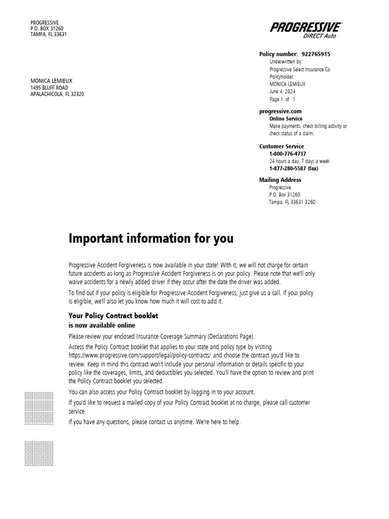 Progressive Insurance Memo - Tampa PO Box | PDF | Insurance | Underwriting