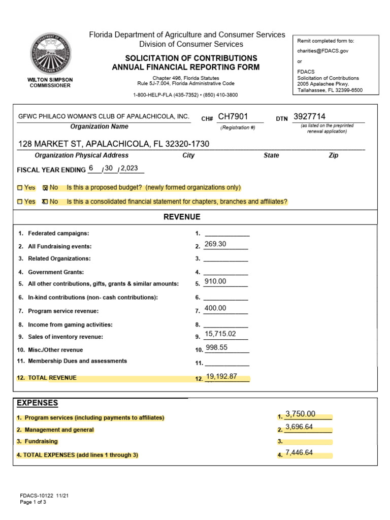 Philaco DACS Financial Form | PDF | Revenue | Fundraising