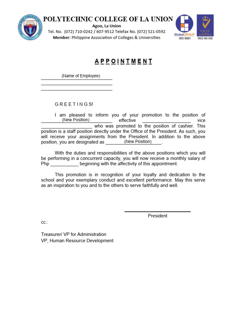 Promotion Announcement Notice | PDF