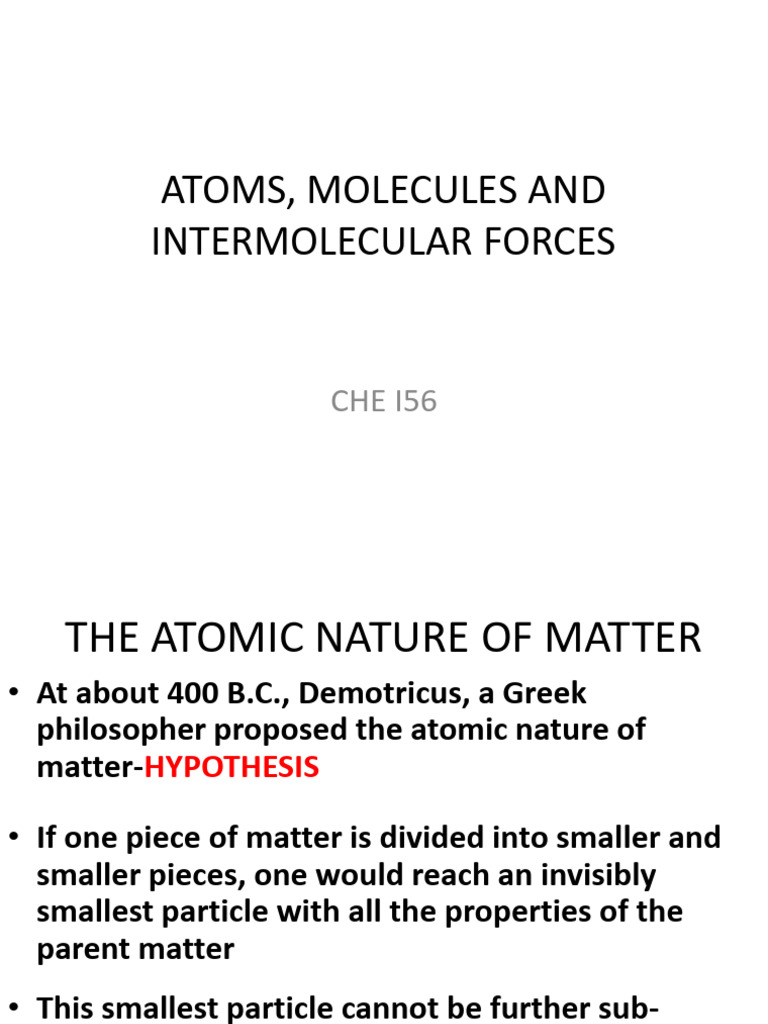 6 Atoms, Molecules Merged Lecture Note1-4 | PDF | Atoms | Mass Spectrometry