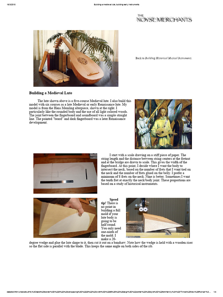 Building a Medieval Lute Guide | PDF | String Instruments | Necked Lutes