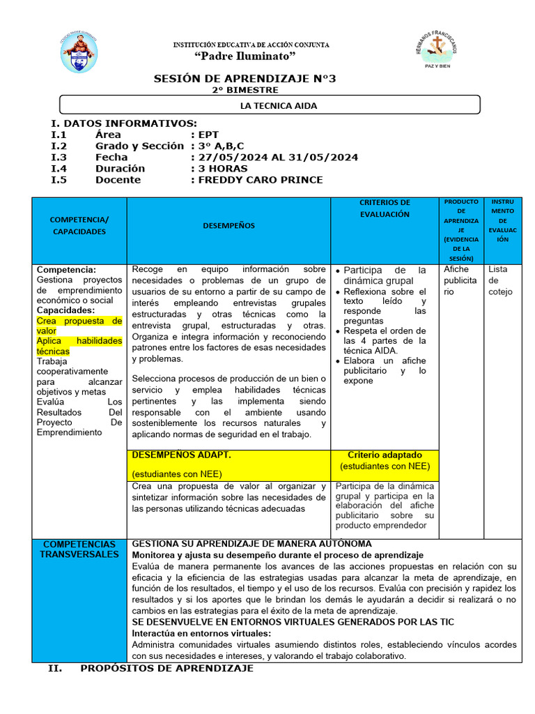 Sesion Del 20 Al 24 de Mayo Tecnica Aida 3° A, B, C Ept Contabilidad | PDF | Aprendizaje ...