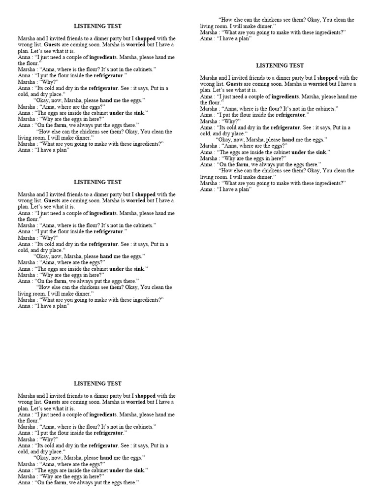 LISTENING TEST Fix | PDF | Foods | Cuisine