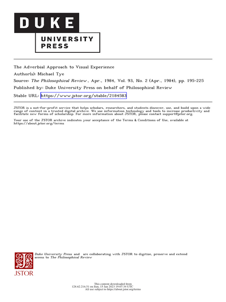 The Adverbial Approach - Michael Tye | PDF | Experience | Predicate ...