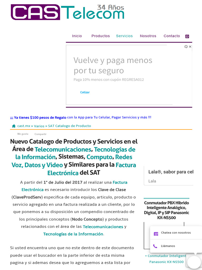 SAT Catalogo de Productos y Servicios para La Factura Electrónica | PDF ...