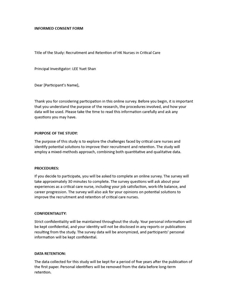A. Informed Consent Form | PDF | Nursing | Informed Consent