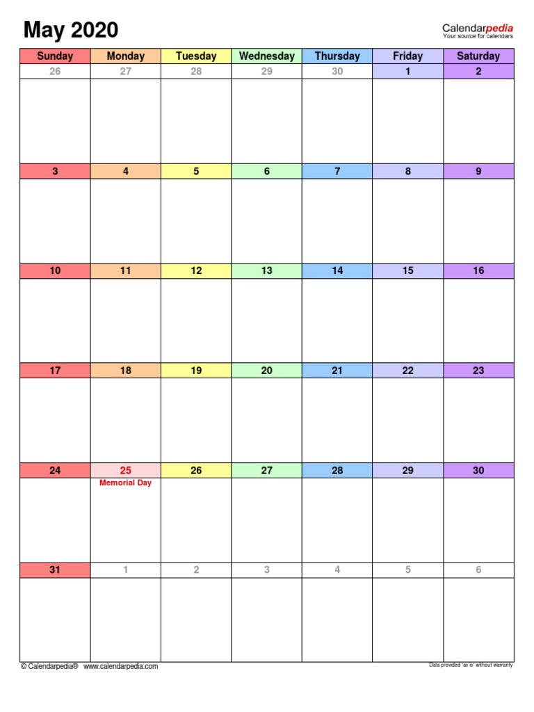 May 2020 Calendar Overview | PDF