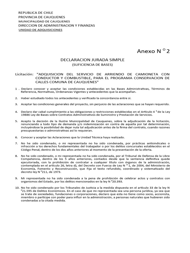 Anexo N 2 Declaracion Jurada | PDF | Justicia | Crimen y violencia