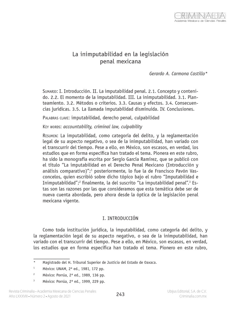 Imputabilidad en México | PDF | Derecho penal | México