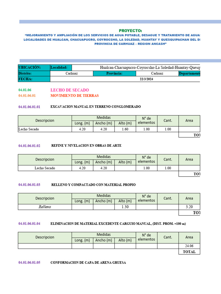 Lecho de Secado Soledad 04.01.06 | PDF | Materiales de construcción ...