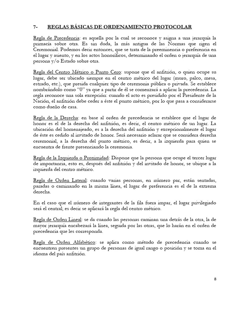Reglas Básicas de Ordenamiento Protocolar | PDF | Gobierno