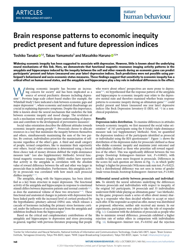 Tanaka-2017-Brain Response Patterns To Economi | PDF | Hypothalamic ...