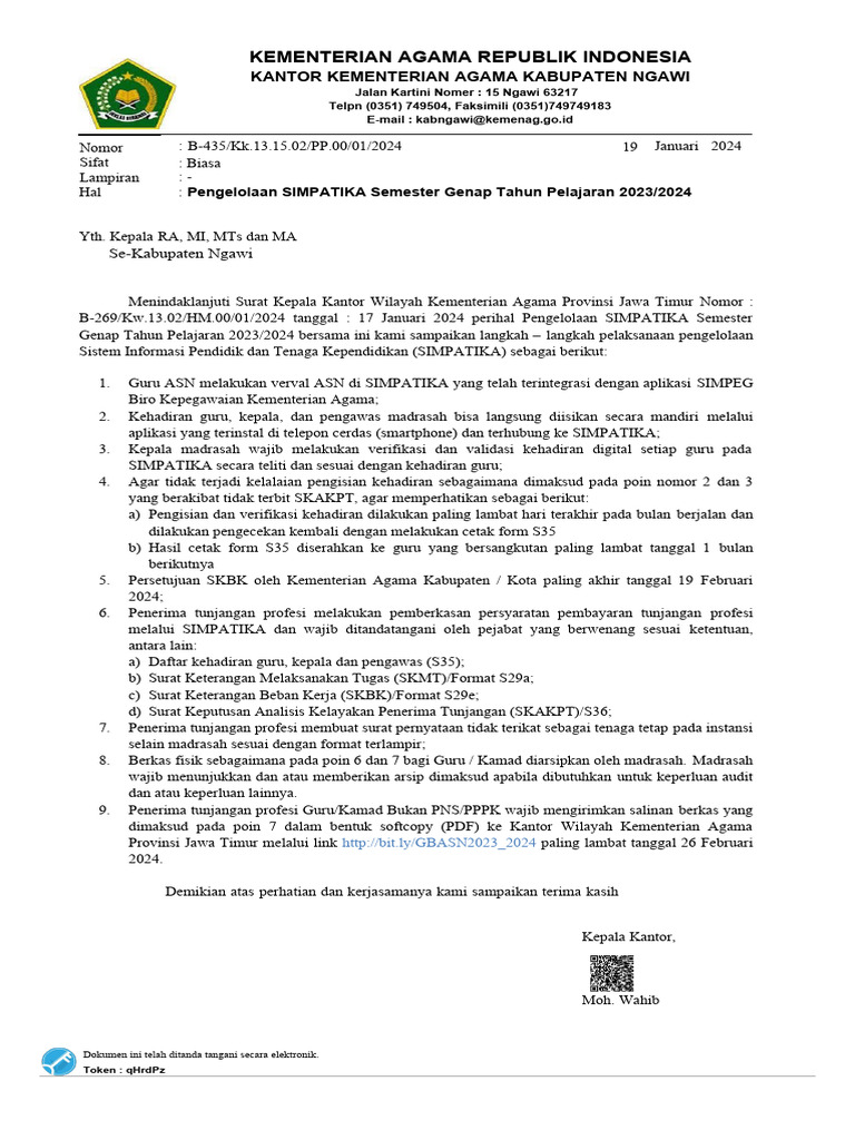 Pengelolaan SIMPATIKA Semester Genap 2023/2024 | PDF