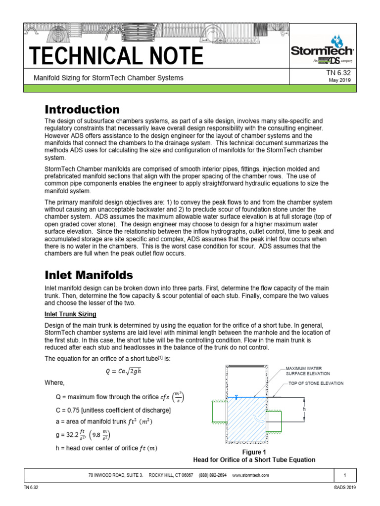 6.32 Manifold Sizing Guidance For StormTech Chambers May 2019 | PDF ...