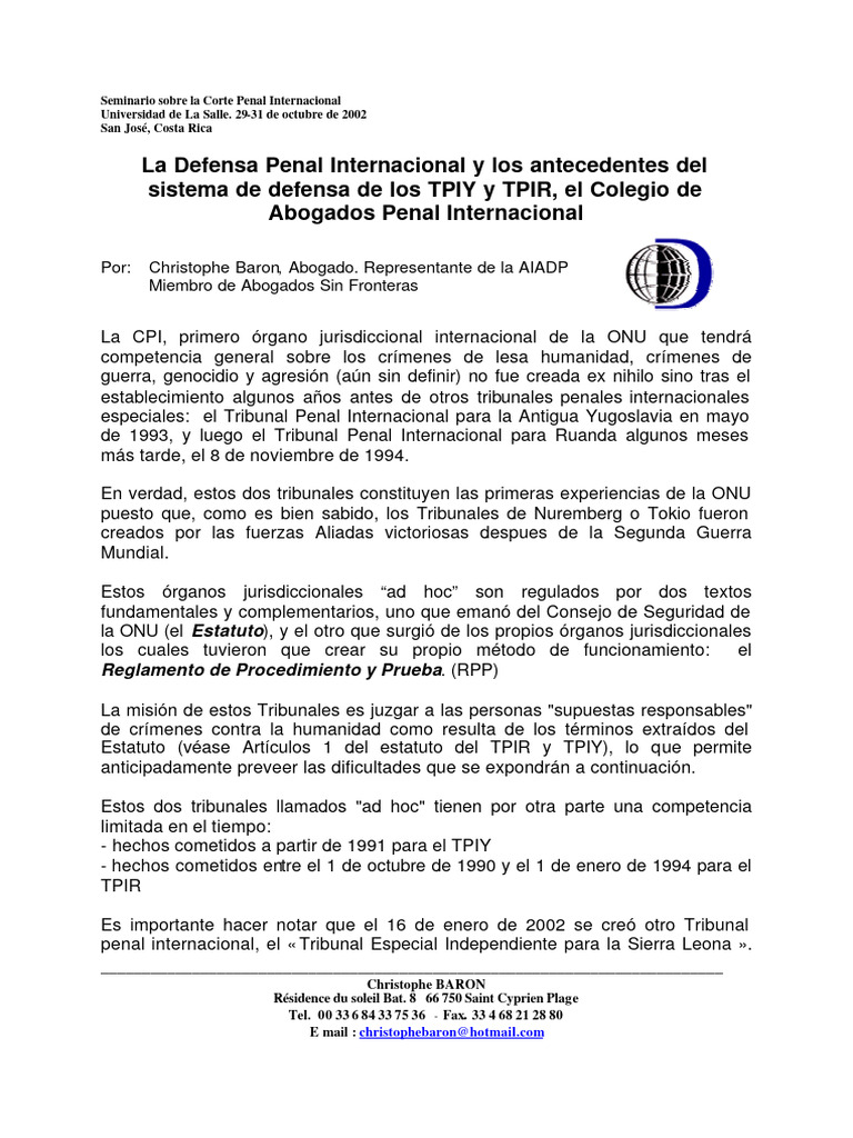 La Defensa Penal Internacional y Los Antecedentes Penales | PDF | Corte ...