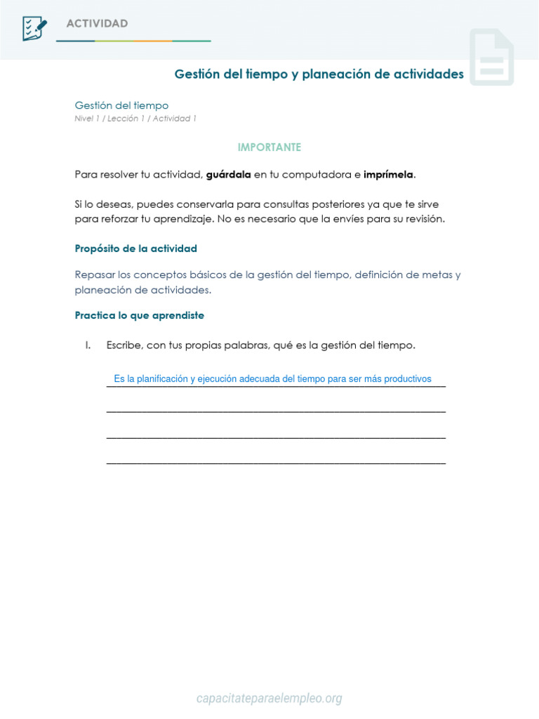 Gestión Del Tiempo y Planeación de Actividades | PDF | Planificación ...