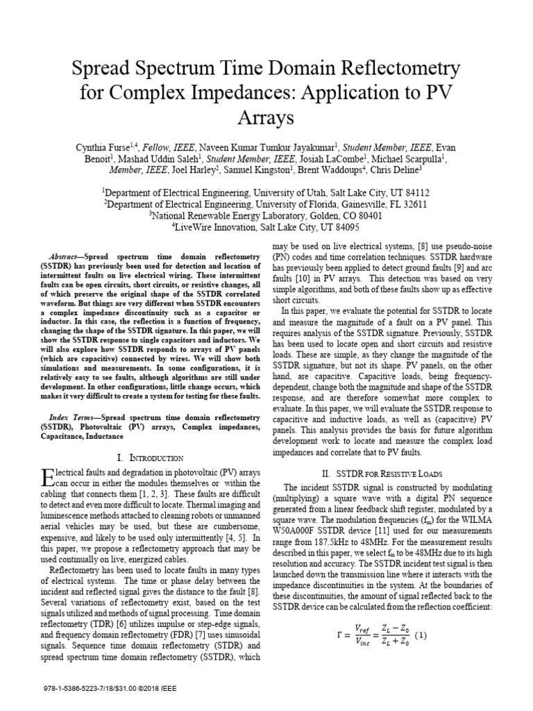 Furse et al_2018_Spread Spectrum Time Domain Reflectometry for Complex Impedances | PDF ...